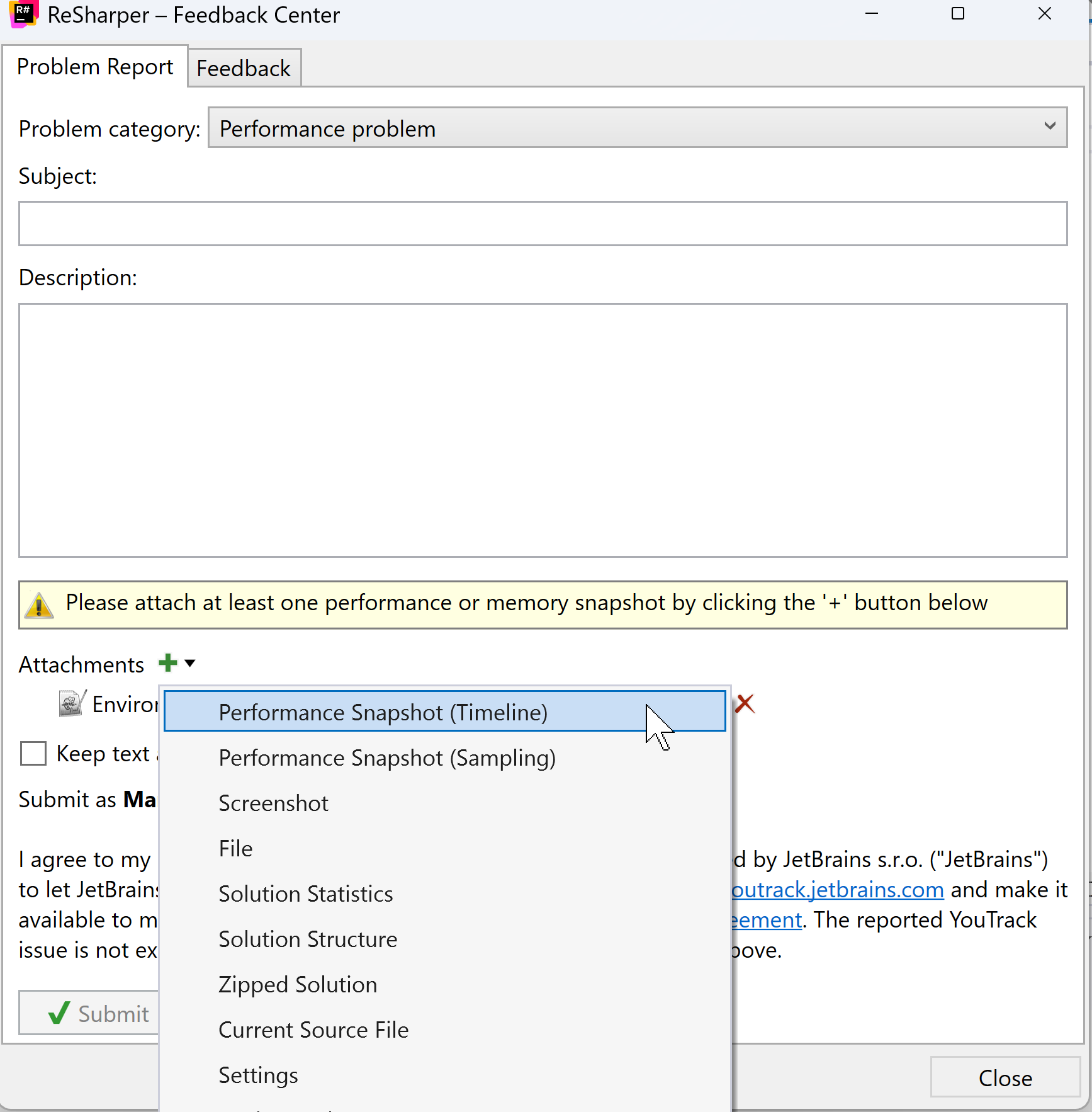 How to collect a performance snapshot and send it to JetBrains Team – ReSharper Support | JetBrains
